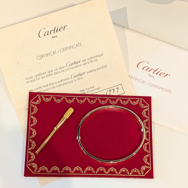 18k Yellow Gold Authentic Cartier Love Bangle, Screwdriver & Papers ...